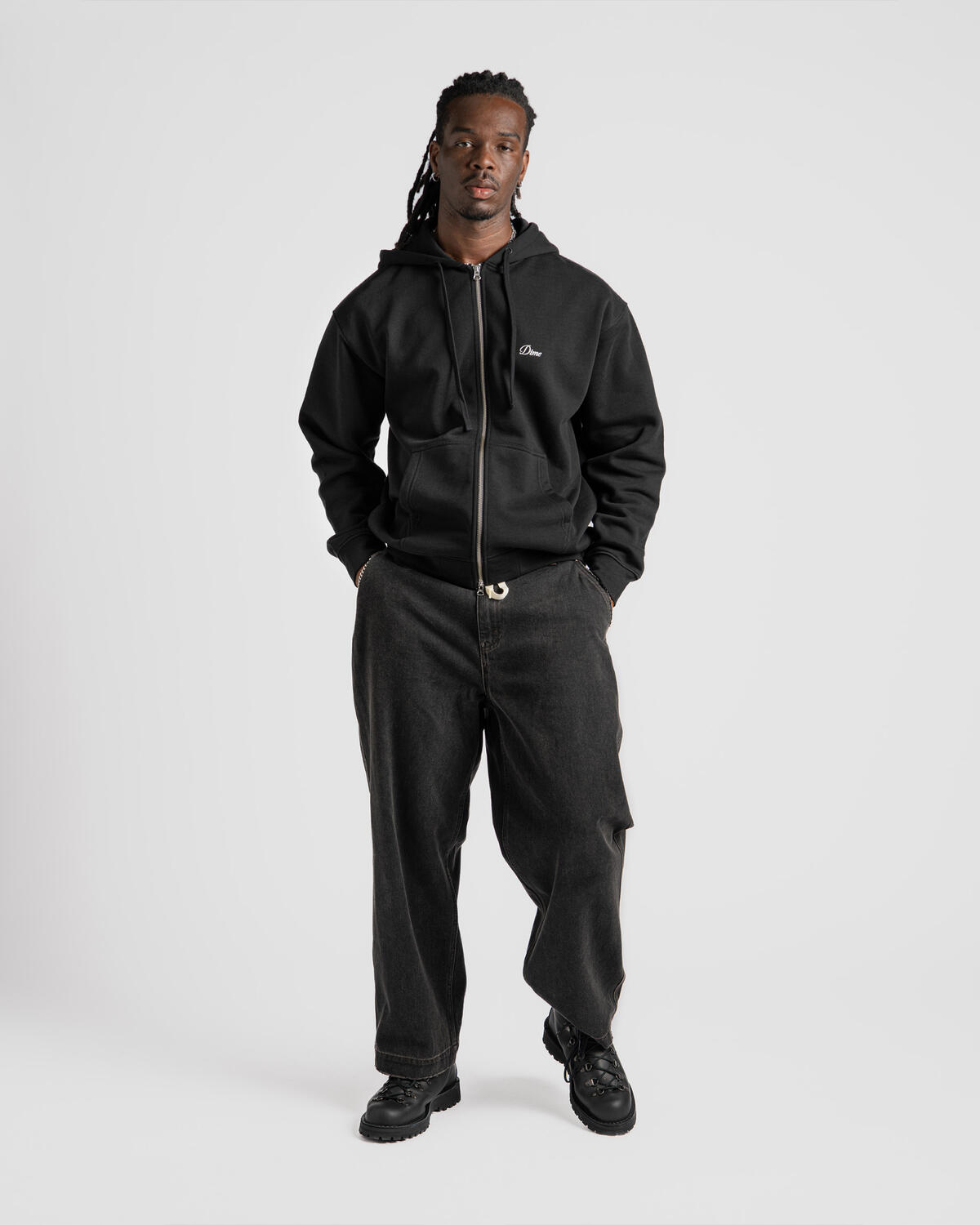 Dime Cursive Zip Hoodie | DIME2SP2547BLK | AFEW STORE